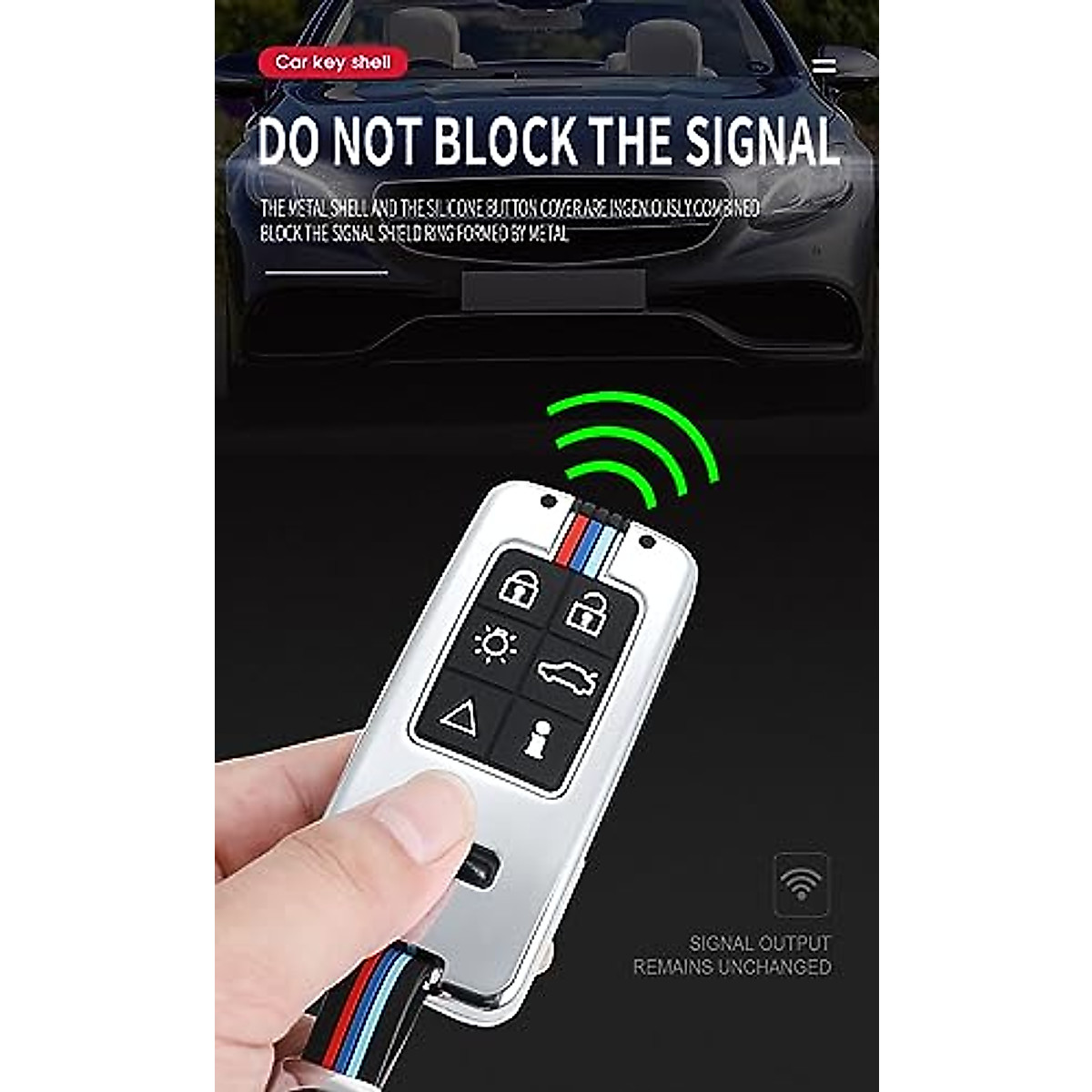 SANRILY Luminous 6 Button Key Fob Cover Case Fit for Volvo 2017 2018 S60 S80 V40 V60 V70 XC60 XC70 Keyless with Keychain Black