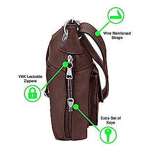 Concealed Carry Cross Body Leather Gun Purse with Locking Zipper (Brown)