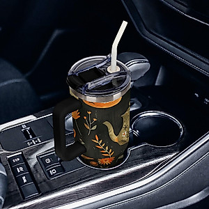 YTLKGFP 40 Oz Large Capacity Car Cup Plants And Teapot Tumbler with Handle (Black) Straw Lid Insulated Stainless Steel Water Bottle Travel Mug Leak-proof Car Cup Keeps Cold Or Hot