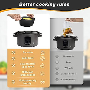VYAJI 2PCS Silicone Slow Cooker Liners - Perfect compatible with Crockpot, Hamilton Beach, Elite Gourmet, Bella and any other 6,7,8QT slow cooker - Food-Grade Material, Easy Cleanup, Reusable, Eco-Friendly