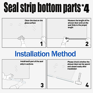 Larora Shower Door Bottom Seal, 4-Pack Frameless Glass Shower Door Seal Strip, 4 Section Segmented Installation (1/4'' Bottom)