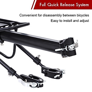 Auwey Full Quick Release Bike Rear Rack Bike Cargo Rack with Fender Bicycle Cargo Rack Bicycle Rear Racks Adjustable Bicycle Carrier Cargo Mountain Road 115 lbs Capacity Universal