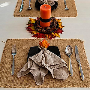 CHARDIN HOME Jute Burlap Placemats, Set of 4 Festive Table mats | 13''x19'' Natural Jute with Gold Lurex | Perfect for Weddings, Holidays, Birthdays, Occasions or Everyday