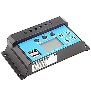 Akozon Solar Panel Controller, Solar Charger Controller Intelligent Panel Battery Regulator PWM 12V 24V Dual USB (YJSS-10A)