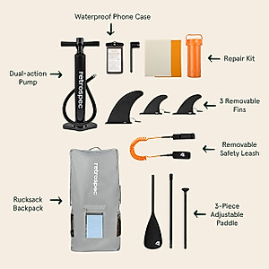 Retrospec Weekender 10' Inflatable Stand Up Paddleboard iSUP Bundle with Carrying Case, 3 Piece Adjustable Aluminum Paddle, 3 Removable Fins, Pump, and Cell Phone Case