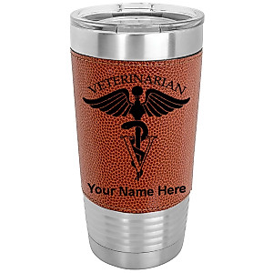 LaserGram 20oz Vacuum Insulated Tumbler Mug, Veterinarian, Personalized Engraving Included (Faux Leather, Basketball Style)