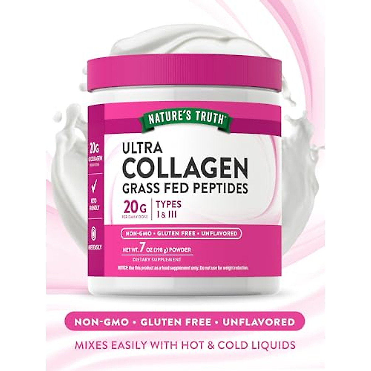 Nature's Truth Collagen Powder | 7 oz | Type I and III | Grass Fed, Paleo and Keto Friendly Collagen Peptides | Unflavored | Non-GMO and Gluten Free Supplement