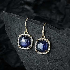 Jupiter Natural Sapphire Gemstone Earrings - 14k Gold Plated Genuine Gemstone Dangle Women Earrings, 10mm Natural Sapphire, Sapphire Dangle Earrings Gifts