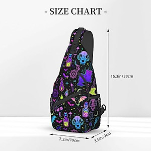 JSHXJBWR Bright Witchy Elements Sling Bag For Women Men Funny Halloween Crossbody Shoulder Bags Backpack Adjustable Casual Daypacks Chest Bag For Hiking Travel Cycling