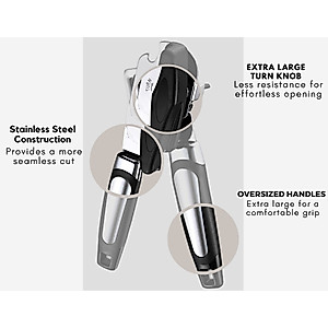 DanDam Manual Can Opener, Tin Cutter Kitchen, No Sharp Edge, Comfortable Soft Handle, Easy to Use Turn Knob, Durable Can Opener, Includes Built in Bottle Opener, Best Can Opener, Black