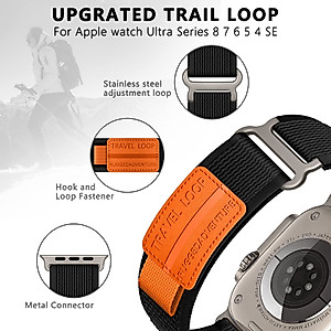 Trail Loop for Apple Watch Band 49mm 45mm 44mm 42mm Women Men, iWatch Bands Sport Strap Nylon Bracelet Wristband for Apple Watch Ultra Band Series 8 Series 7 Series SE2 SE 6 5 4 3 2 1, Black