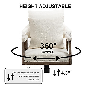 NIOIIKIT Home Office Desk Chair, Wooden Height Adjustable Swivel Task Chair, Boucle Upholstered Study Chair with Pillow, Computer Executive Chair, Vanity Chair for Bedroom (Beige)