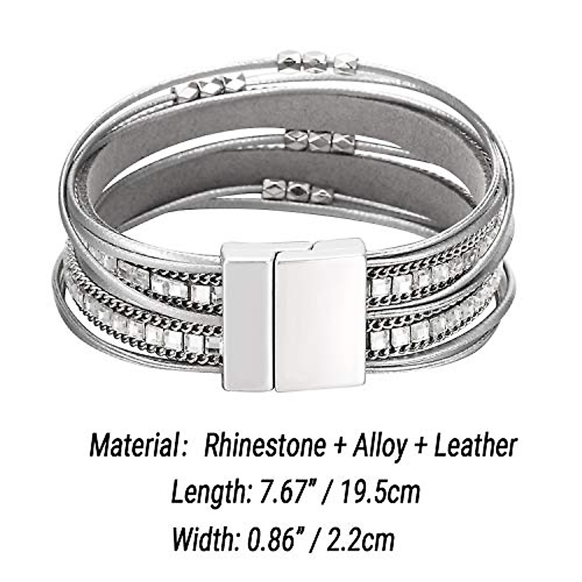 Fesciory Leather Wrap Bracelets for Women, Boho Leopard Multi-Layer Crystal Beads Cuff Bracelet Jewelry