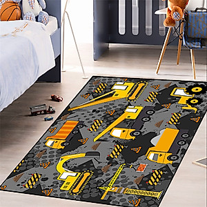 CAFCIOYG Construction Rugs for Boys Room Play Rug for Cars and Trucks Car Rug Play Mat Kids Rugs for Playroom Car Rug for Boys Room Construction Decor for Boys Room,Grey 2'5''×4'