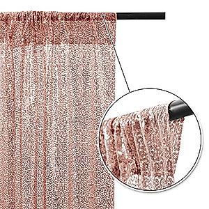 BEDDEB Rose Gold Sequin Backdrop Curtain, 2PCS 2FTx8FT Glitter Backdrop Curtain for Christmas, Birthday, Wedding, Party Decoration