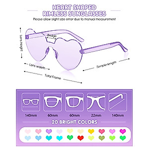 Frienda 20 Pairs Heart Shaped Sunglasses Rimless Candy Color Glasses for Women Men Party Favor(Elegant Colors)