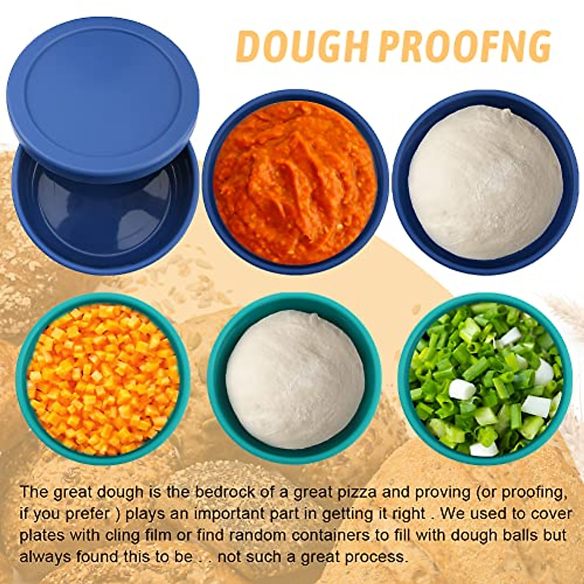 6 Set Pizza Dough Proofing Box,Containers with lids,Silicone Sourdough Starter Container Durable Bread Dough Container,Food Storage Box Container for Home Kitchen400ml,700ml(Blue+Green)