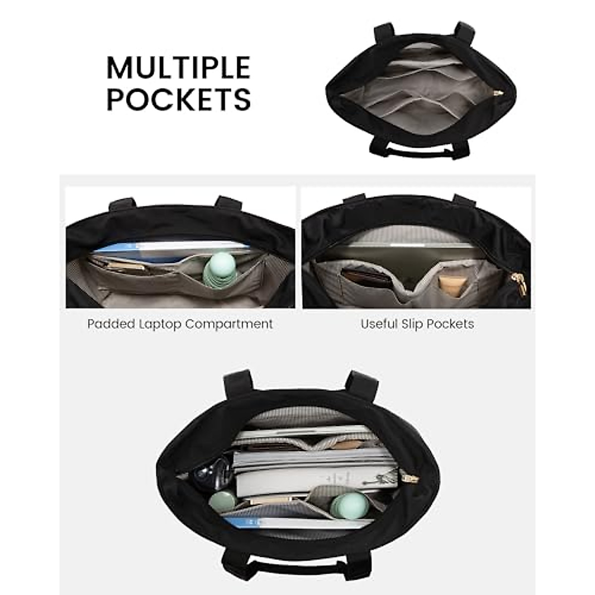 LOVEVOOK Tote Bag for Women Large Shoulder Bag, Lightweight Work Tote Bag for Teacher, 15.6 Inch Laptop Bag with Luggege Strap, fits College Business Daily Travel Black