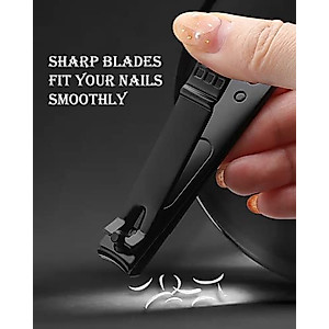 Nail Clippers Set,Stocking Stuffers Fingernail & Thick Toenail & Ingrown Nail Clippers & Nail File for Men and Women,Perfect 4pcs Nail Clippers Set(Black)