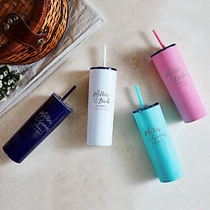 Lifetime Creations Engraved Personalized Mother of the Bride Tumbler, Skinny Stainless Steel Tumbler with Straw 20 oz, Custom Mother of the Bride Gift (White)