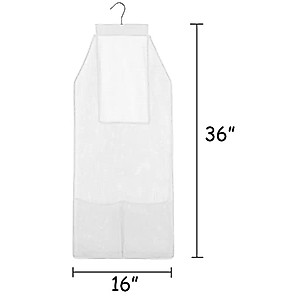 Qimodo Hanging Long Mesh Laundry Hamper,Narrow See-Through Mesh Laundry Basket with 2 Extra Front Pockets for Socks and Undwerwear (White)