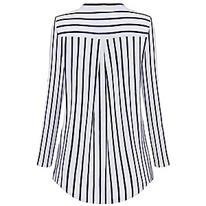 Bulotus 3/4 Sleeve Shirts for Women Plus Size, Ladies Tops and Blouses Casual Summer Fall V Neck Long Tunics to Wear with Leggings Business Casual, Stripe, X-Large
