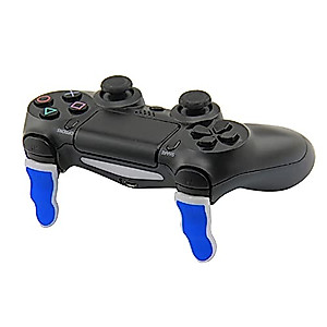 1 Pairs L2 R2 Trigger Extenders Buttons Adjustable Rubber Extended with 2 x Joystick Thumb Stick Grip Case Cover Cap for Playstation 4 PS4 Controller (White-Blue)