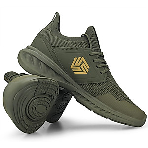 Giniros Mens Slip On Walking Shoes Non Slip Running Shoes Breathable Workout Shoes Lightweight Gym Sneakers Army Green Size 8