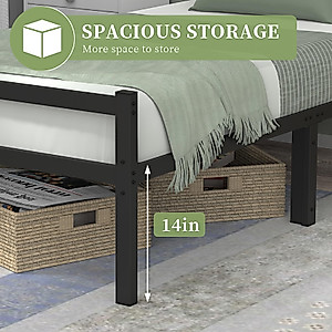 Musen Twin Metal Bed Frame with Headboard, Noise Free, Anti-Slip, Easy Assembly, Under-Bed Storage, Black