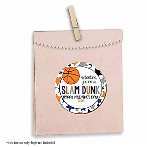 Slam Dunk Basketball Valentine Party Favor Sticker Labels for Boys, 40 2" Party Circle Stickers by AmandaCreation, Great for Classroom Valentines, Envelope Seals, Gifts & Treats