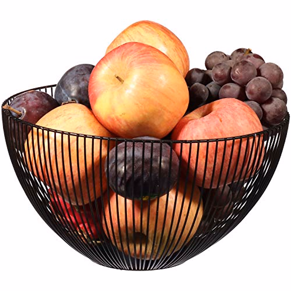 Cq acrylic Metal Wire Fruit Basket,Large Round Storage Baskets for Bread,Metal Wire Bread Fruit Bowl Vegetable Stand Holder for Snacks,Modern Fruit Bowl Decorate Kitchen Counter,Black