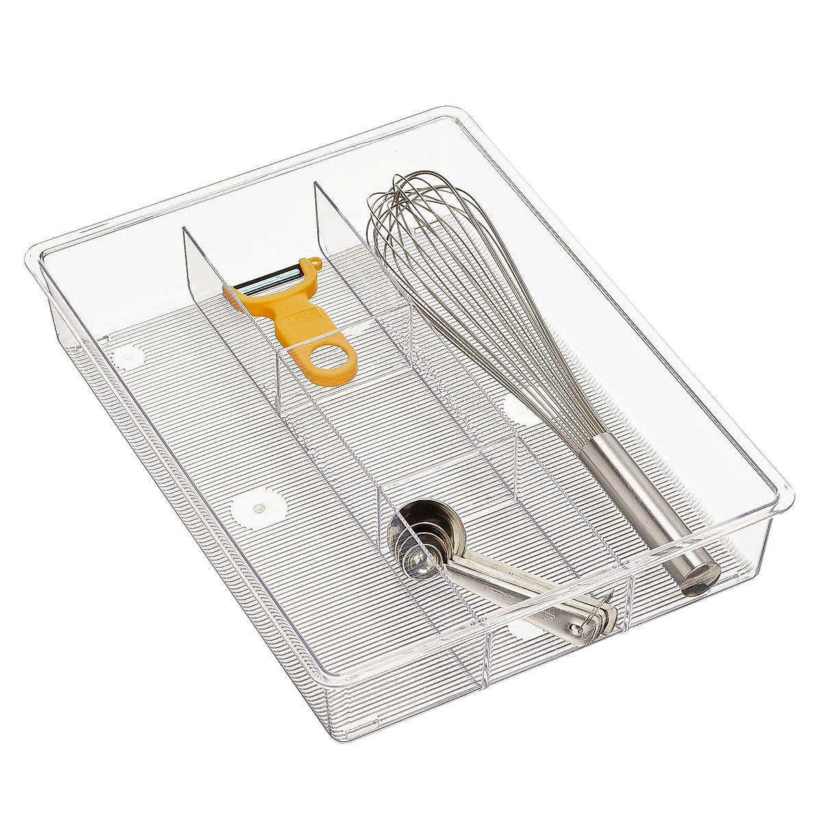 mDesign Plastic 6-Section Compact In-Drawer Utensil Storage Organizer Tray for Kitchen, Pantry; Holder for Silverware, Cutlery, Flatware, Large & Small Utensils, Spoon, Fork - Ligne Collection - Clear