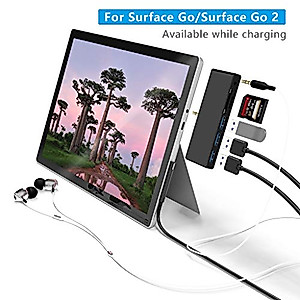 Surface Go/Surface Go2/Surface Go3 Hub, 6-in-2 USB C Surface Go/Go 2/Go3 Docking Station with USB 3.0+2 USB2.0 Ports, 3.5mm Earphones Jack,SD/TF Card Reader(Surface Go Adapter)