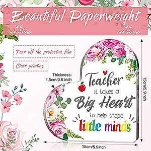 Meanplan 4 Pcs Teacher Christmas Appreciation Gifts for Women, 12 oz Teacher Tumbler, 2 Bookmark and Acrylic Heart Paperweights Thank You Graduation Keepsakes for Teacher's Day Gifts