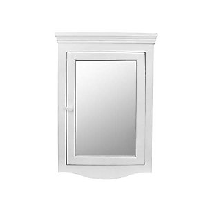 Renovators Supply Manufacturing White Corner Wall Mount Medicine Cabinet with Mirror Wooden Bathroom Storage 27 x 20 Inches Double Shelf Storage Cabinet Pre-Assembled Recessed Door with Hardware