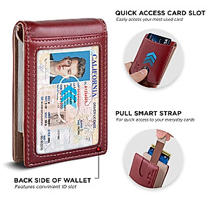 SERMAN BRANDS RFID Blocking Slim Bifold Genuine Leather Minimalist Front Pocket Wallets for Men with Money Clip Thin Gift (Ruby Red 1.S)