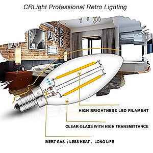 CRLight LED Candelabra Bulb 25W Equivalent 250 Lumens, 3000K Soft White 2W Filament LED Chandelier Light Bulbs, E12 Vintage Edison B11 Clear Glass Candle Bulbs, Non-dimmable Version, 12 Pack