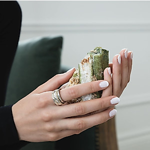 ENERGY STONE Clarity Sterling Silver Meditation Spinner Ring with Brass and Silver Spinners on Hammered Pattern Base Ring (Style US01)(8)