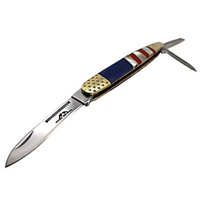 Old Ram Collection Every Day Carry 3 Blade Smooth Non-Slippery Handle Trapper Folding Pocket Knife (USA FLAG)