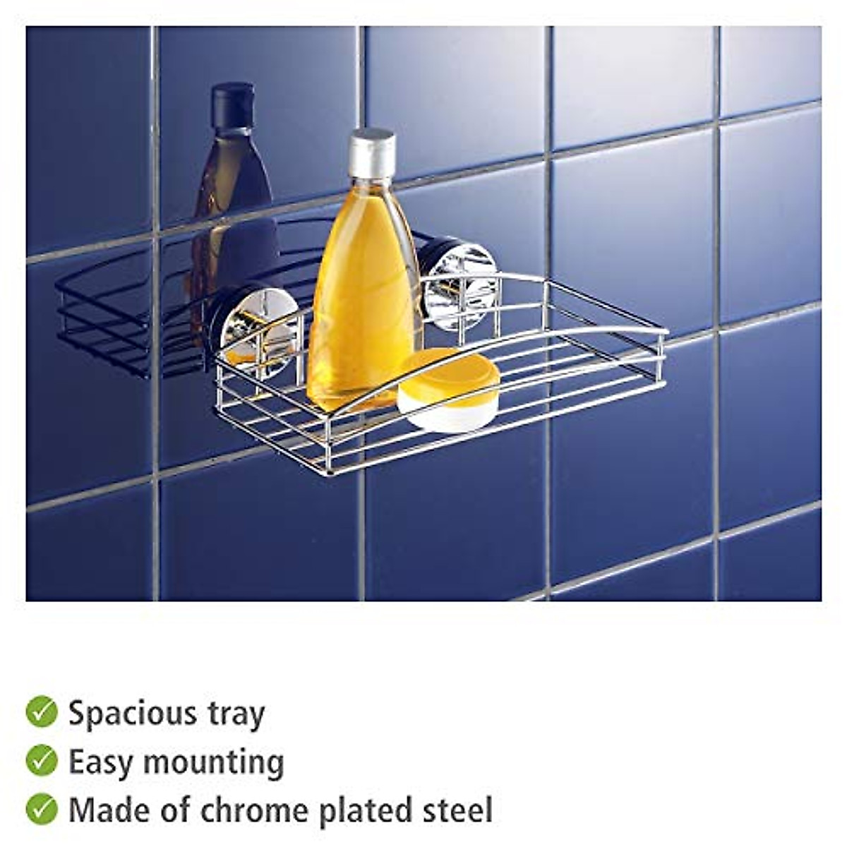 WENKO 20883100 Vacuum-Loc wall shelf - fixing without drilling, Steel, 10.2 x 2.6 x 5.5 inch, Chrome