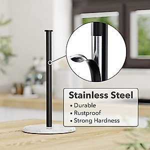 Susswiff Paper Towel Holder Countertop with Natural Marble Base, Kitchen Roll Holder, Standing Paper Towel Dispenser for Standard or Jumbo-Sized Rolls, Matte Black