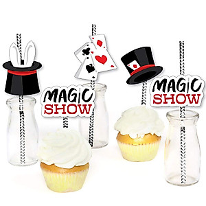 Big Dot of Happiness Ta-Da, Magic Show - Paper Straw Decor - Magical Birthday Party Striped Decorative Straws - Set of 24