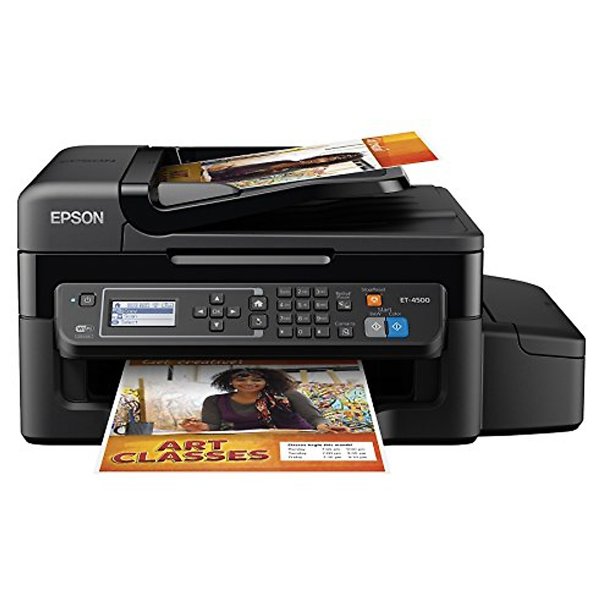 Epson WorkForce ET-4500 EcoTank Wireless Color All-in-One Supertank Printer with Scanner, Copier, Fax, Ethernet, Wi-Fi, Wi-Fi Direct, Tablet and Smartphone (iPad, iPhone, Android) Printing, Easily Refillable Ink Tanks