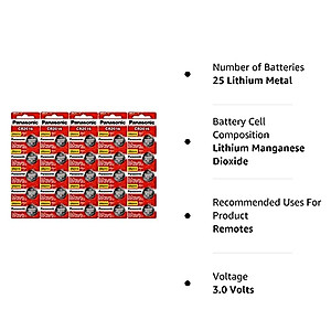 Panasonic CR2016 3V Lithium Coin Battery (Pack of 25)