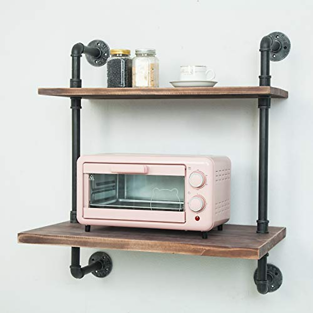 Black,Industrial Retro Wall Mount Iron Pipe shelves,Microwave Oven Rack- Wall mounted Microwave Oven Shelf Stand,Storage Organizer For Kitchen,Oven,Toaster,Utensils,Spice,Mits and more