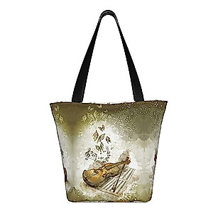 AKAUTOSM Butterfly And Cello Shopping Bag,Shoulder Bag,Large Capacity Lightweight,Can Be Used For Play,Travel,Shopping,Etc.