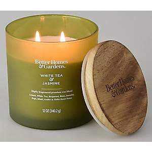 BetterHomes&Gardens Better Homes and Gardens 12oz Scented Candle, White Tea and Jasmine 2-Pack, Olive Green, 12oz (329g) x 2 [excluding glass jar weight] (44220)