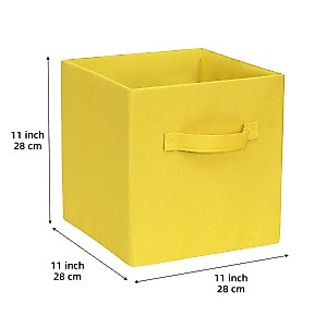 11x11 Collapsible Storage Bins, Cubby Storage Boxes with Handles for Organizing Shelf Closet, Home Decor, 2 Pack, Yellow