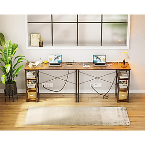 AODK Laptop Desk Small Desk, 40 Inch Computer Desk with Power Outlet and USB & Type-C Charging Port, Writing Desk with 3-Tier Reversible Storage Shelf for Home Office, 40'' x 16'', Rustic Brown