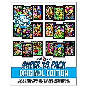Super Pack of 18 Fuzzy Velvet Coloring Posters (Original Edition) - Great for Family Time Coloring, Arts, Crafts, Travel, School, Care Facilities [All Ages Coloring: Girls, Boys, Adults, Grandparents]